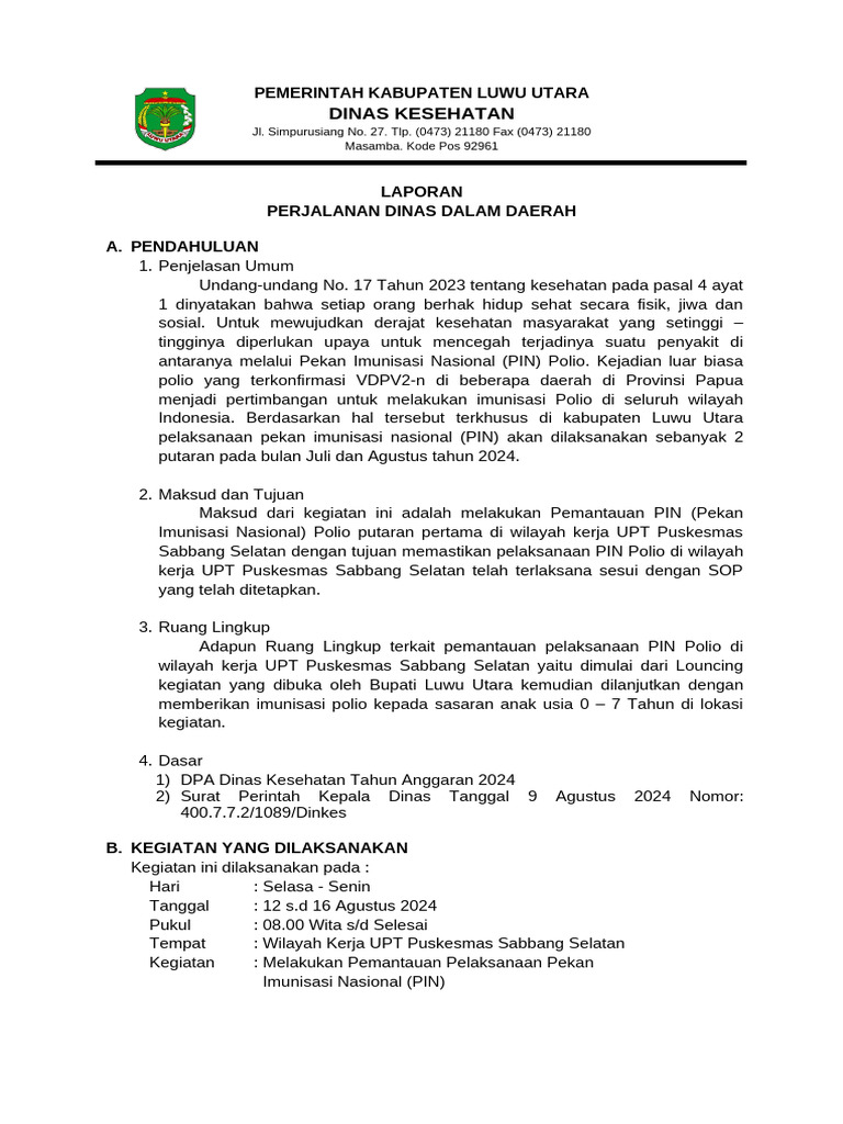 LAP. HASIL PIN POLIO Putaran Pertama 12 - 16 Agustus 2024 Putaran II | PDF