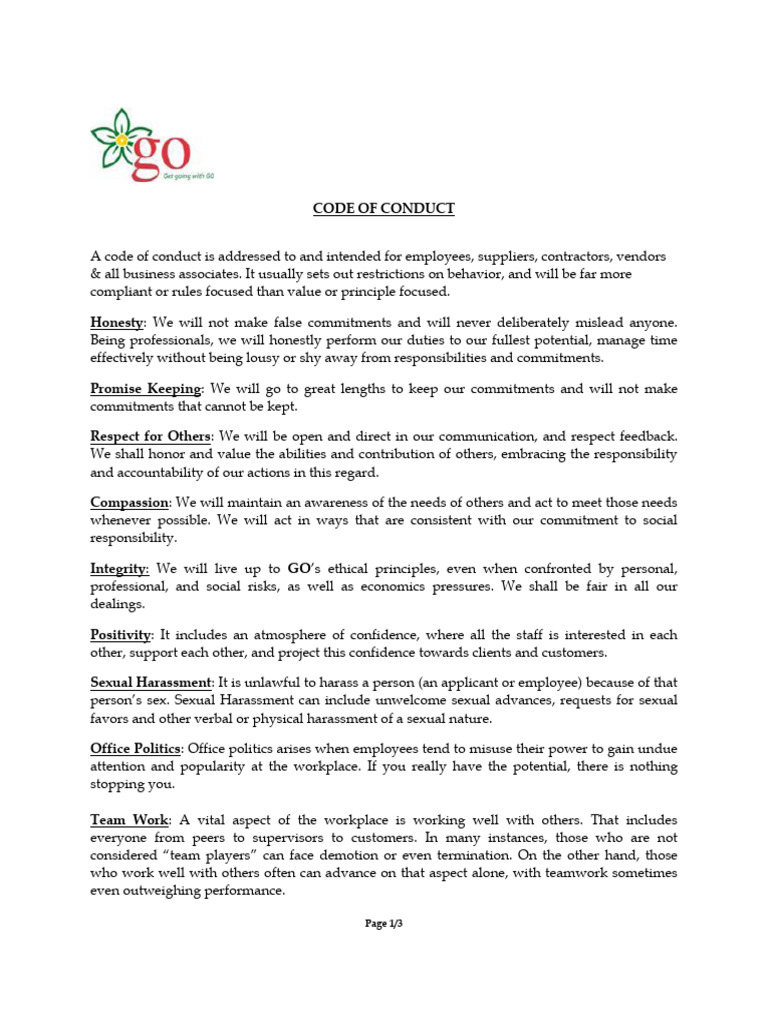 Code of Conduct for Employees and Partners | PDF | Sexual Harassment ...