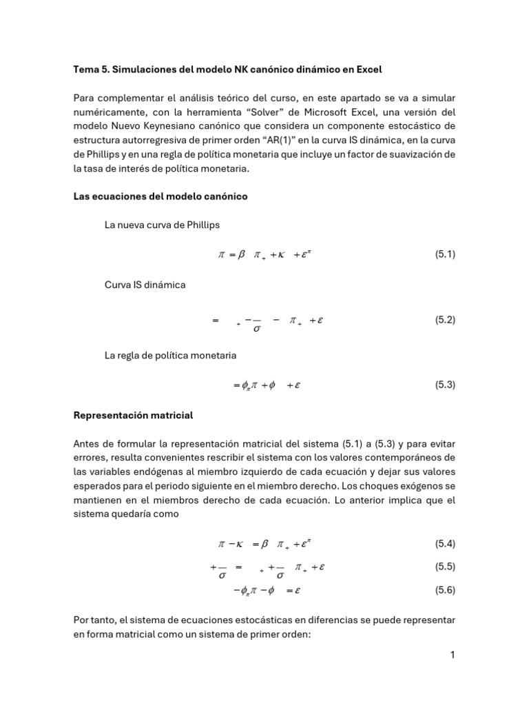 Tema 5 Simulaciones Del Modelo NK Canónico en Excel | PDF | Matriz ...