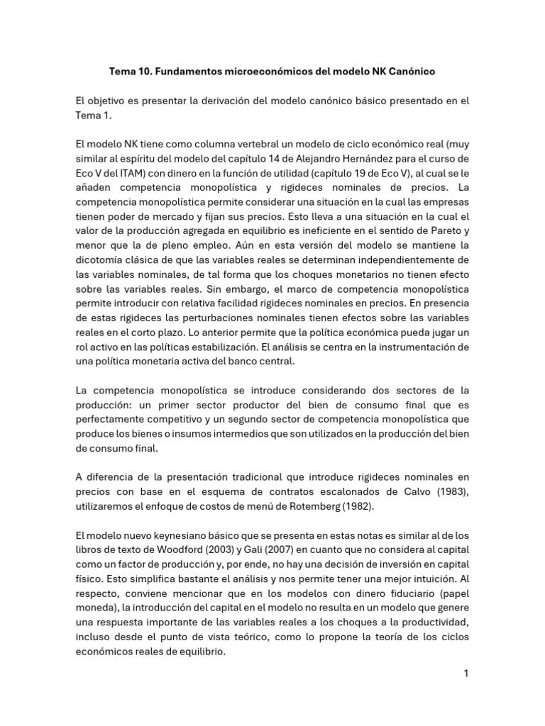 Tema 10 Fundamentos microeconómicos del modelo NK Canónico | PDF ...