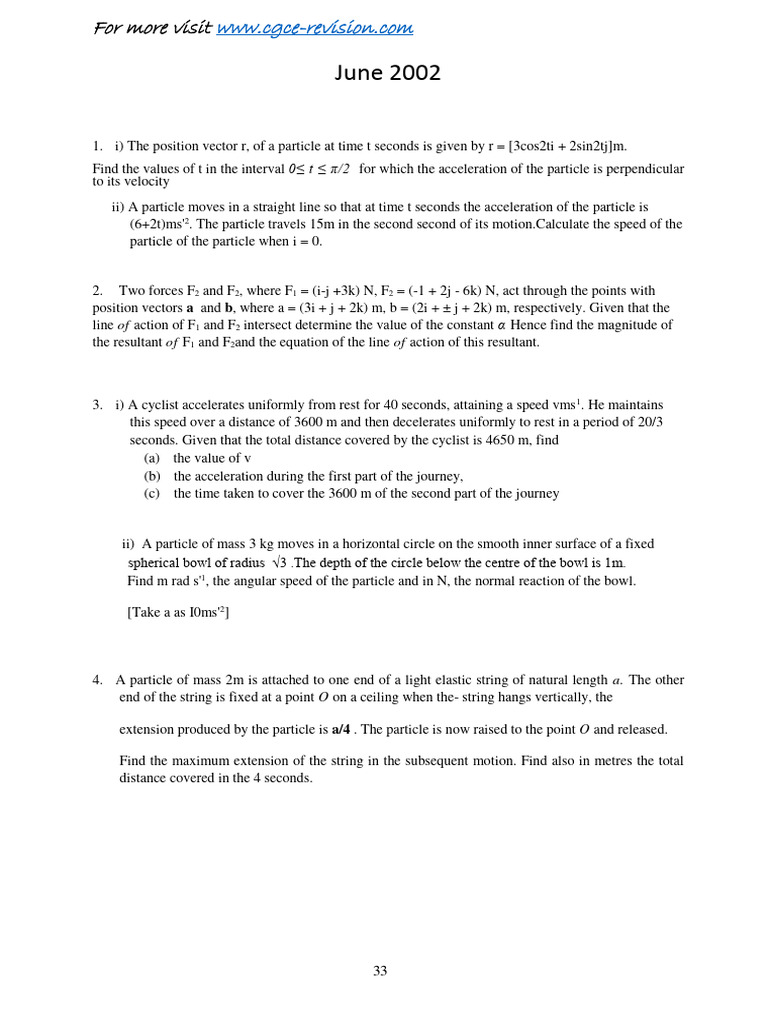 June-2002 | PDF | Acceleration | Physics