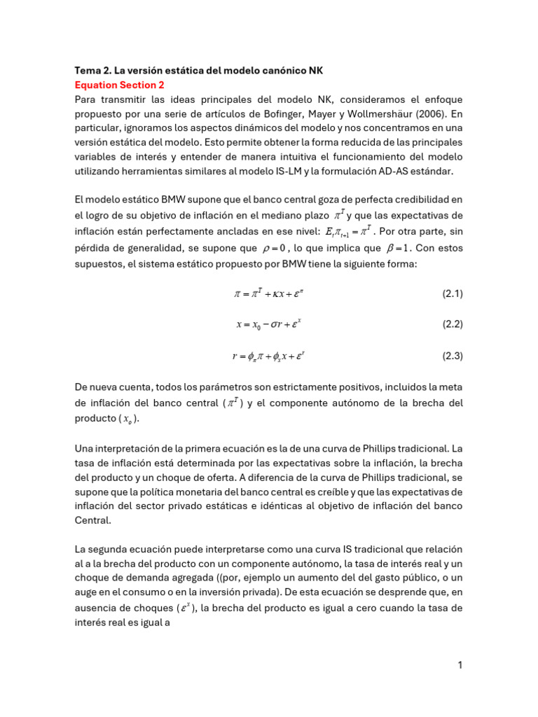 Tema 2 La Versión Estática Del Modelo Canónico NK | PDF | Inflación | La política monetaria