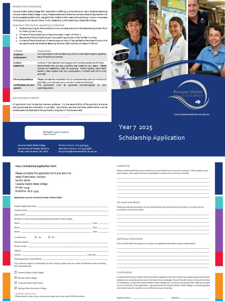Year 7 2025 Scholarship Application Guide | PDF