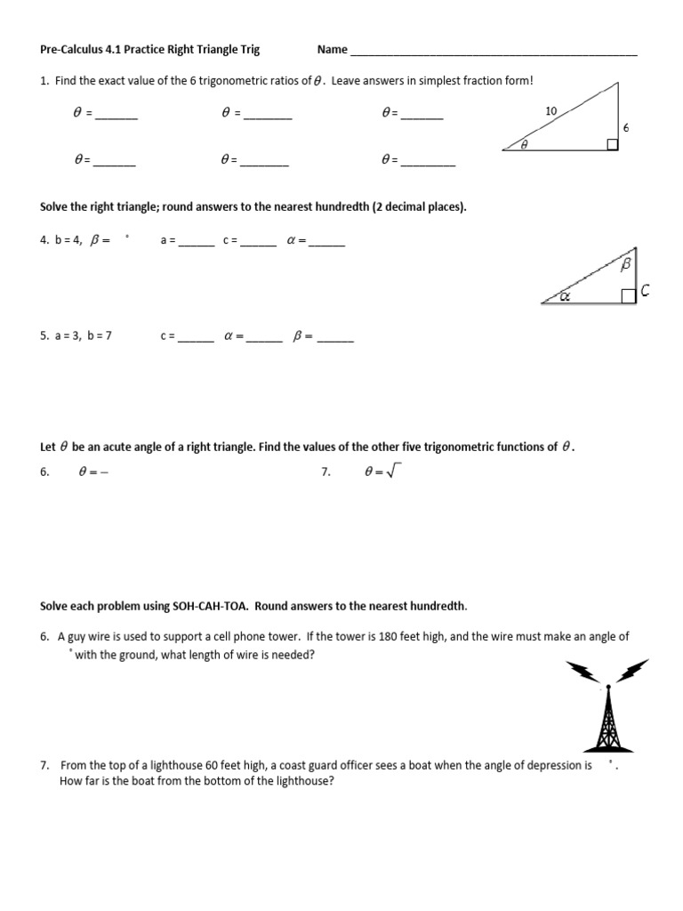 4.1 Practice Right Triangle Trig | PDF