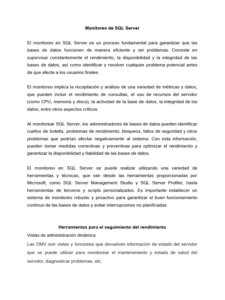 Monitoreo de SQL Server | PDF | Servidor SQL de Microsoft | Bases de datos