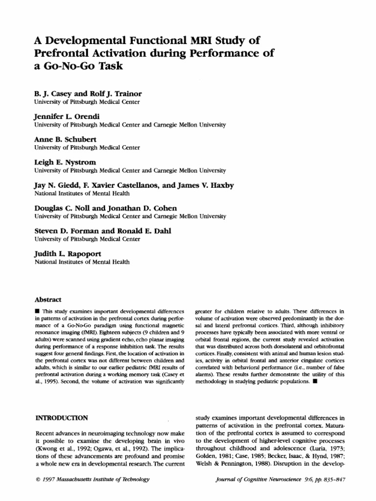 fMRI and Prefrontal Activation Go-No-Go Task | PDF | Prefrontal Cortex | Working Memory