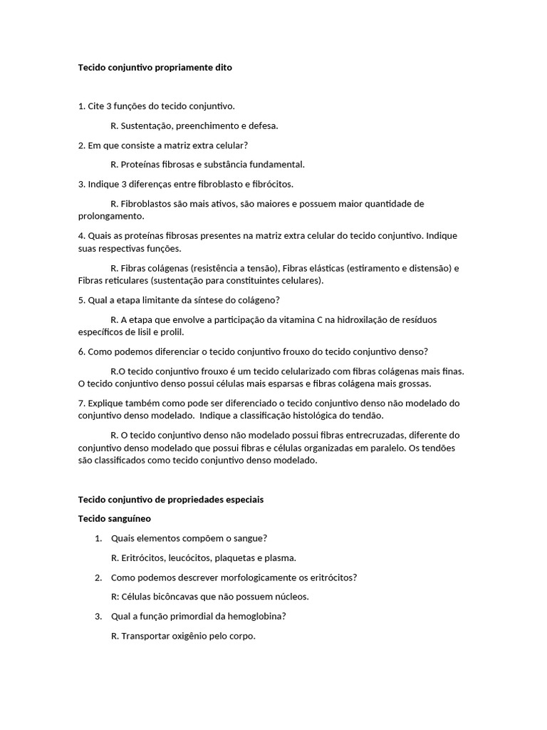 5 Respostas Dos EDs TCPD, Adiposo e Sangue 2024.2 | PDF | Tecido conjuntivo | Glóbulo branco