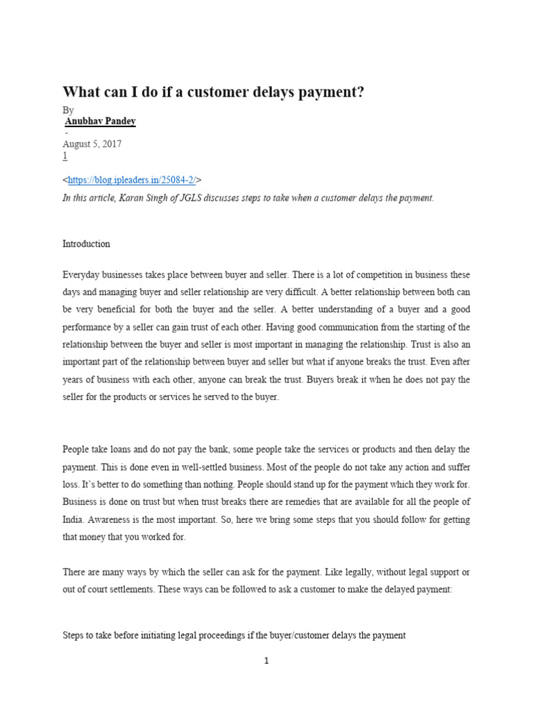 Law - India - What Can I Do If A Customer Delays Payment | PDF ...