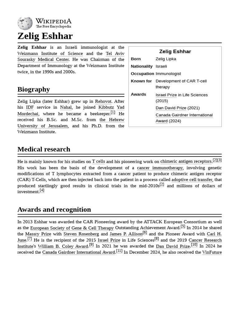 Zelig_Eshhar | PDF | Biology | Diseases And Disorders