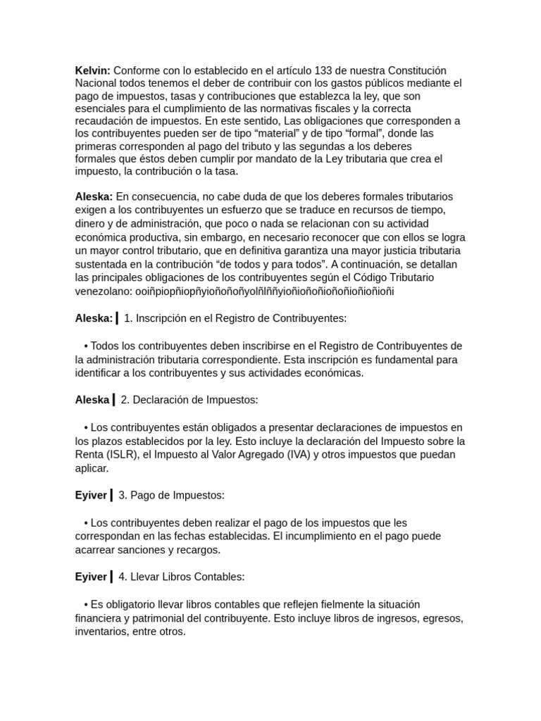 Obligaciones Tributarias en Venezuela | PDF | Impuestos | Economias