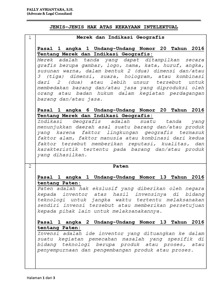 Jenis-Jenis Haki Kekayaan Intelektual | PDF