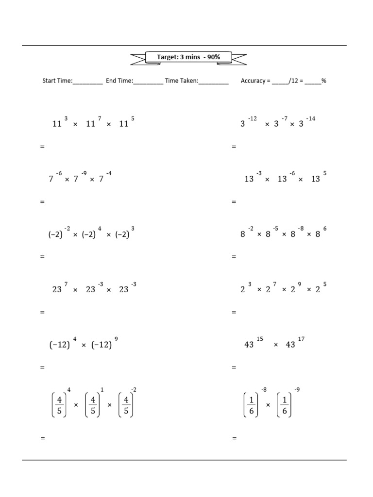 Grade 7 Math Worksheet: Product Rule | PDF | Mathematics | Subtraction