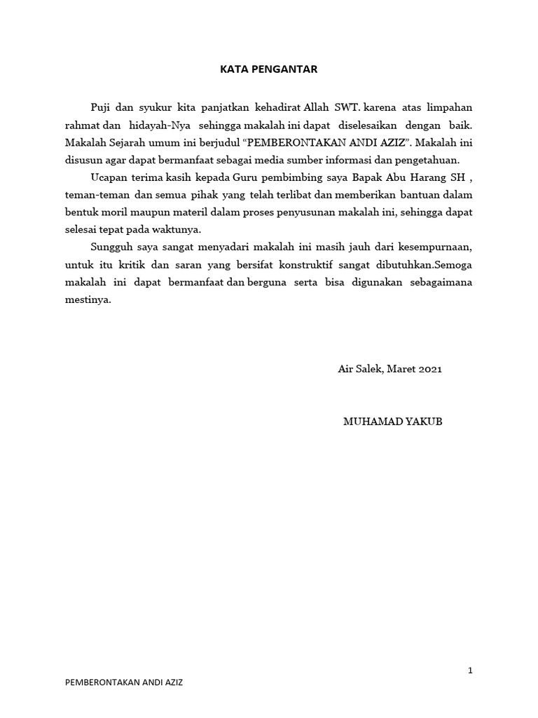 Makalah Pemberontakan Andi Aziz Compress | PDF