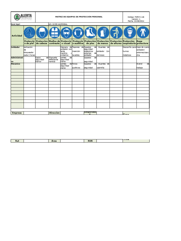 Form - 2.49 Matriz de Epp | PDF