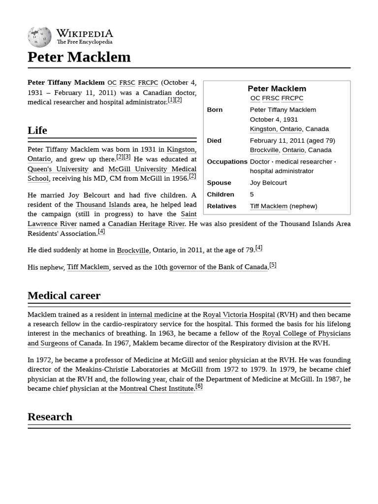 Peter_Macklem | PDF | Health Care | Medicine