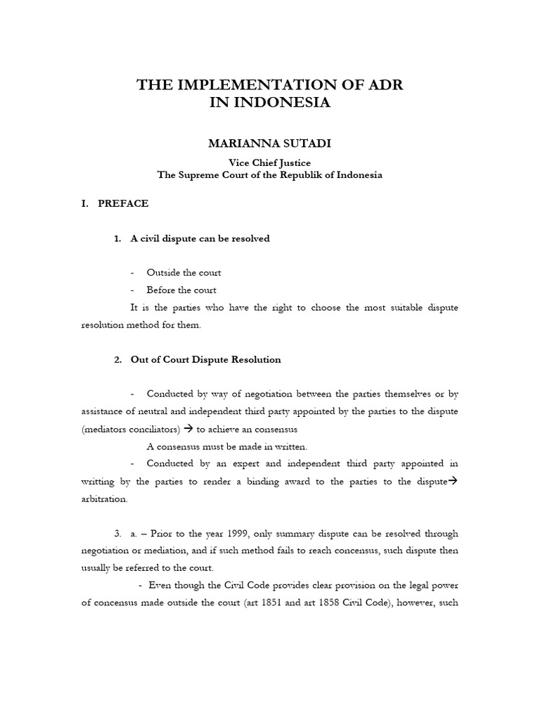 Indo - ADR in Indonesia | PDF | Alternative Dispute Resolution | Mediation