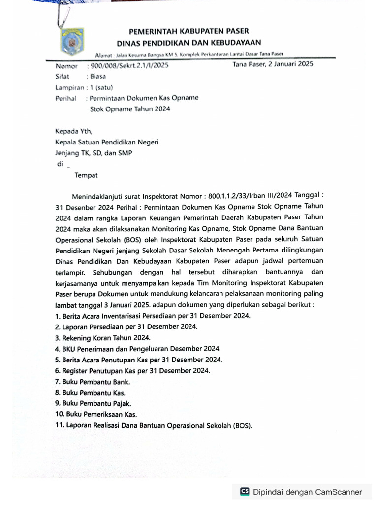 Permintaan Dokumen Kas Opname Stok Tahun 2024 (1) | PDF