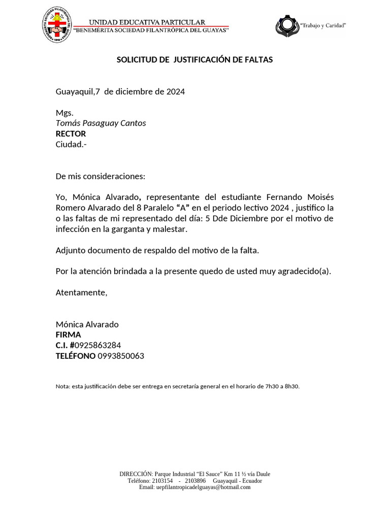 Justificacion de Faltas. | PDF