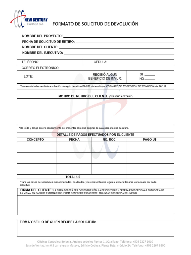 Formato de Solicitud de Devolución | PDF