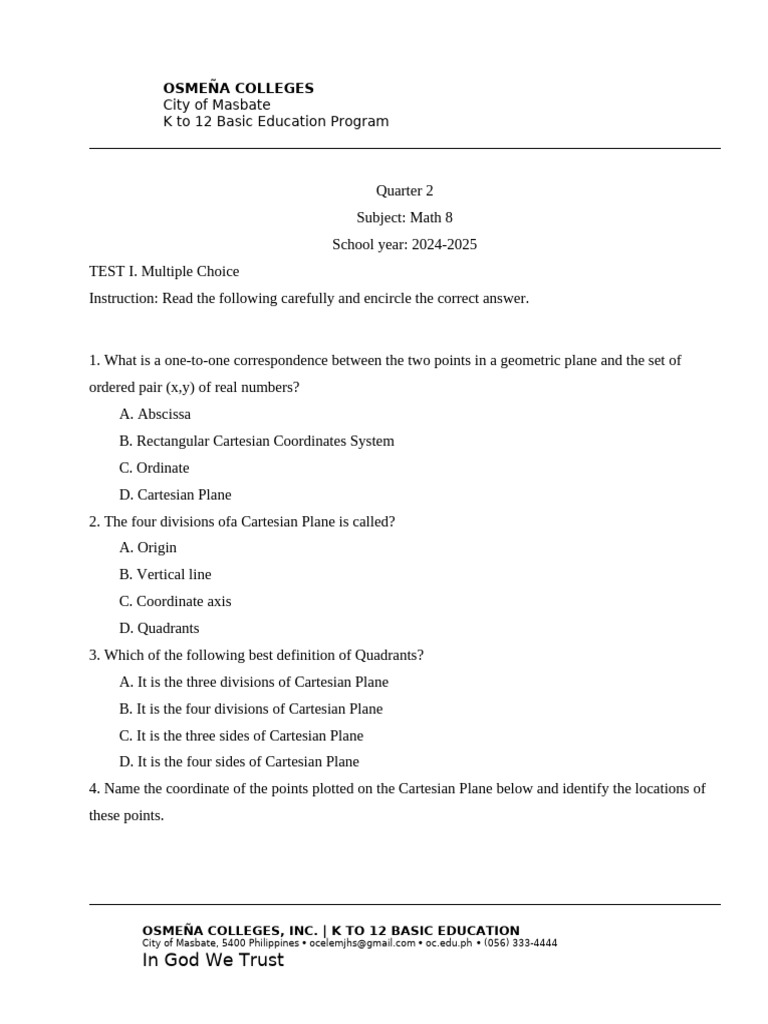 TEST Questionnaire Template | PDF | Cartesian Coordinate System | Line (Geometry)