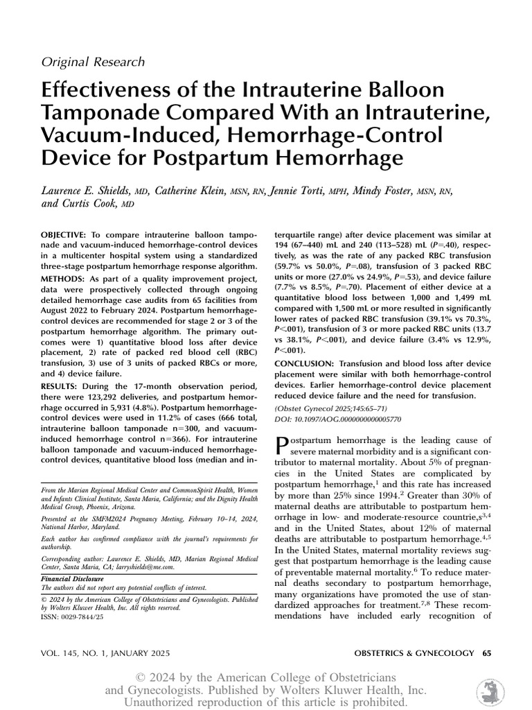 Effectiveness of The Intrauterine Balloon.11 | PDF | Maternal Death ...
