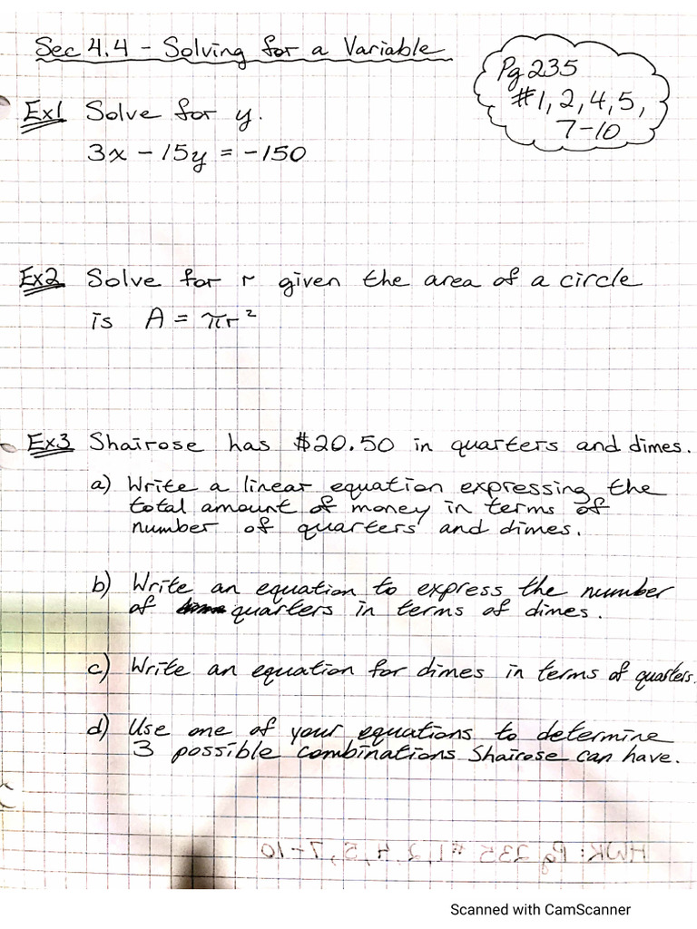 Unit 3.4 Solve For Variable | PDF