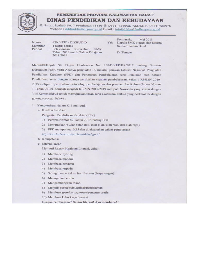 Kurikulum SMK 2018 Dan Kaldik 2018,2019 | PDF