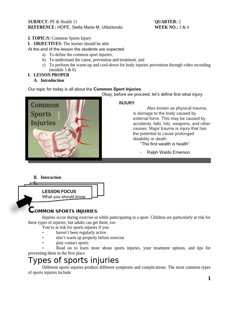 Common Sports Injuries Overview | PDF | Knee | Medical Specialties