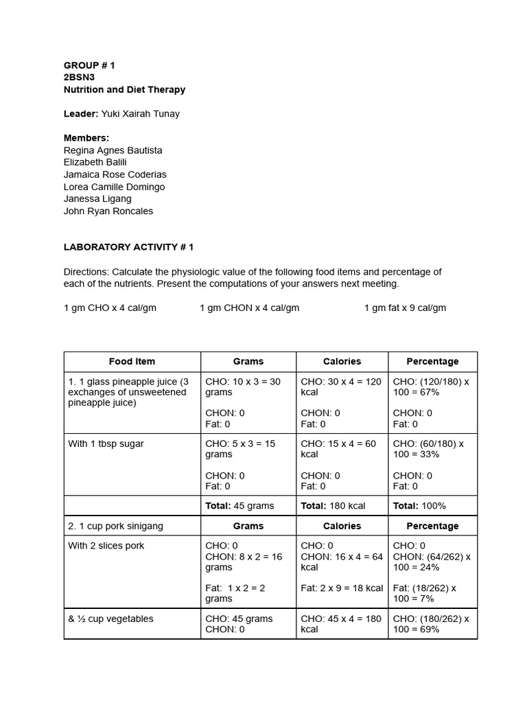 Group 1 NDT Lab 1 2 | PDF | Calorie | Body Mass Index