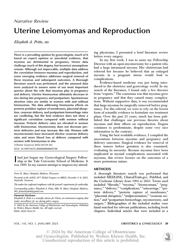 Uterine Leiomyomas and Reproduction.8 | PDF | Childbirth | Pregnancy