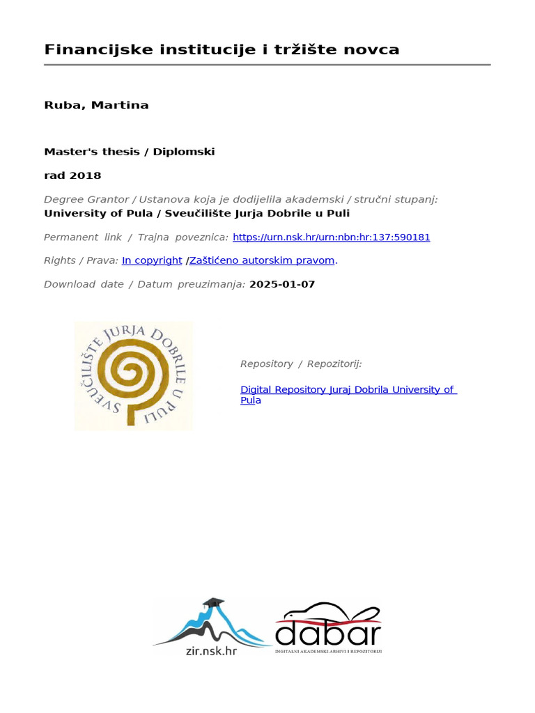 Financijske Institucije I Trziste Novca | PDF