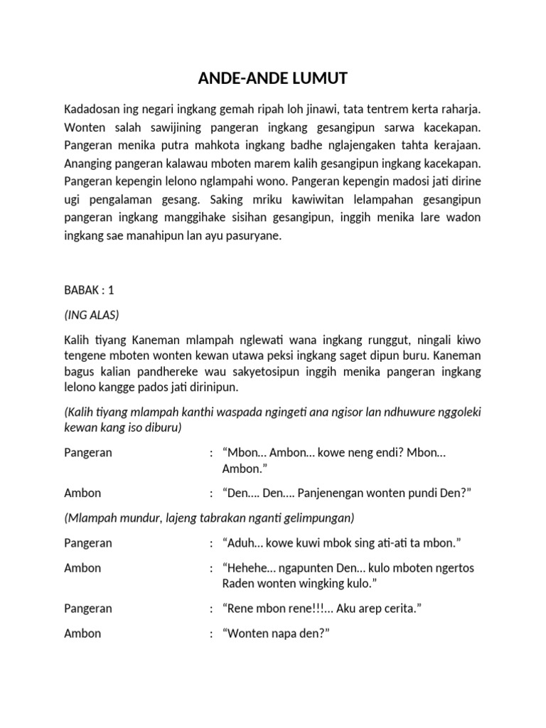 Naskah Drama Ande-Ande Lumut (HUT Bhakti Mulya 2024) . | PDF