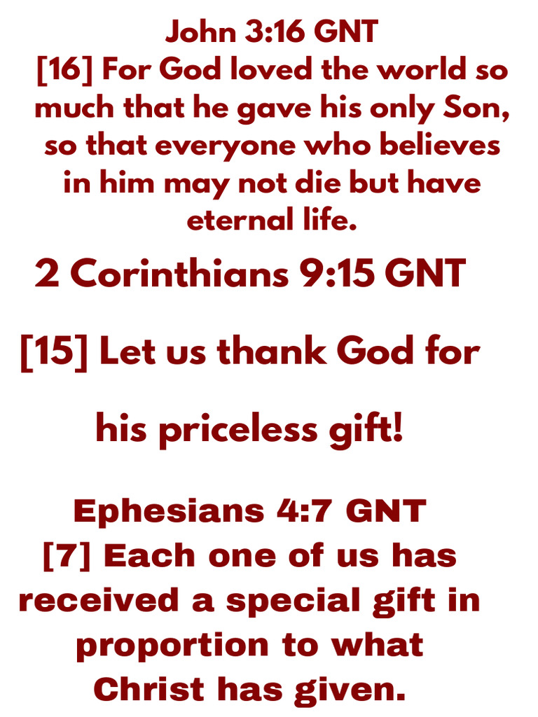 2 Corinthians 915 GNT (15) Let Us Thank God For His Priceless Gift! | PDF