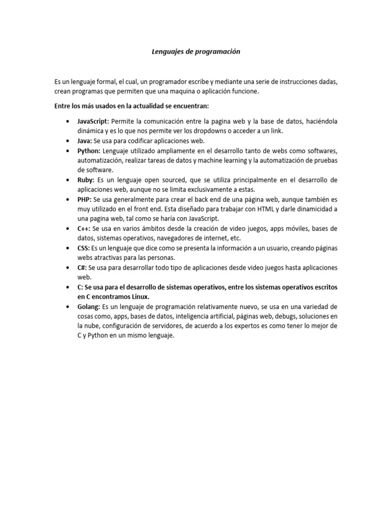 Lenguajes de Programacion | PDF