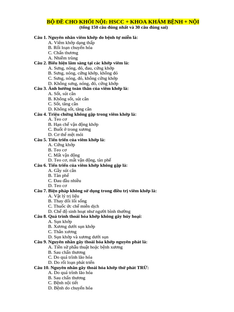 1. Bộ câu hỏi HSCC, KKB, Nội | PDF