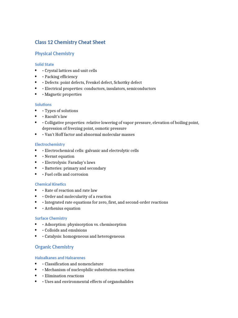 Class 12 Chemistry Study Guide | PDF | Chemical Reactions | Chemistry
