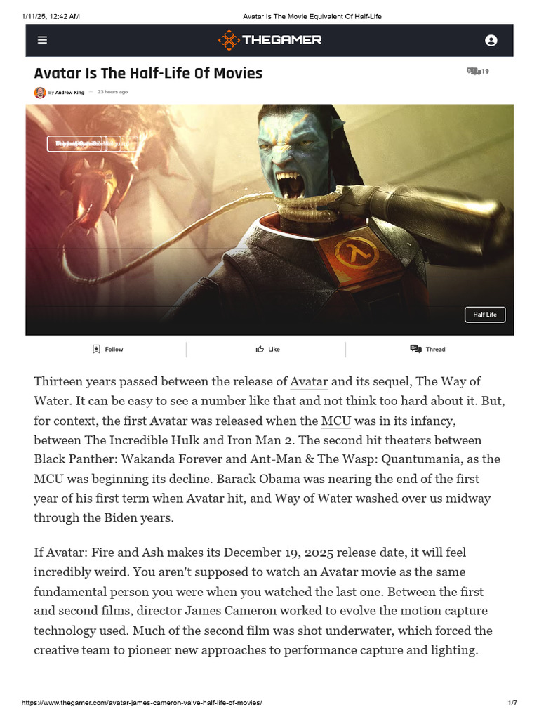 Avatar is the Movie Equivalent of Half-Life | PDF