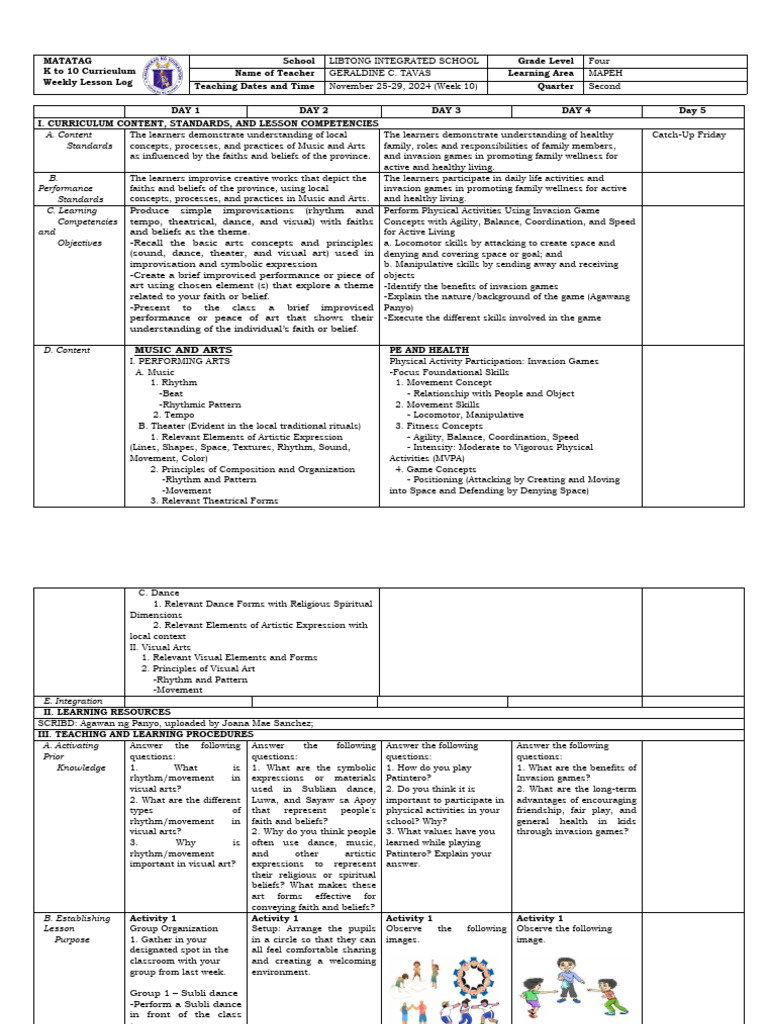 Q2 W8 Mapeh Matatag | PDF | Learning | Dances