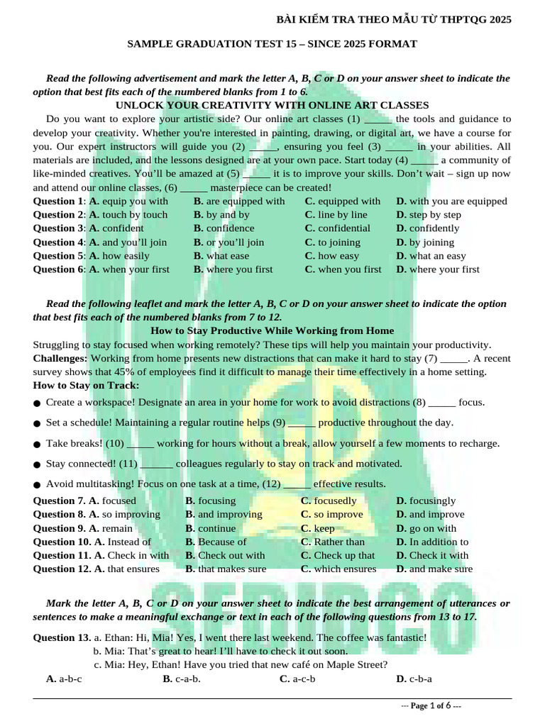 Sample Graduation Test 15 - Since 2025 Format | PDF | Energy ...