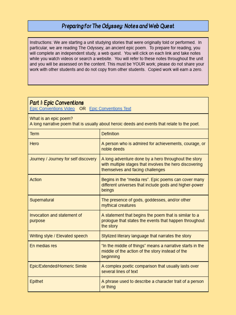Leo Hoffman - Odyssey Webquest Student Version | PDF | Odysseus | Hero