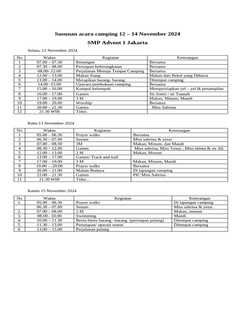 Susunan Acara Camping PAJ Yg Jdi1 | PDF