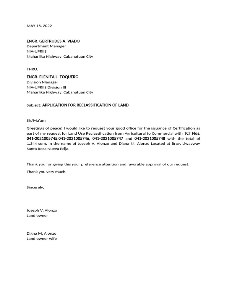 Land Use Reclassification Request | PDF