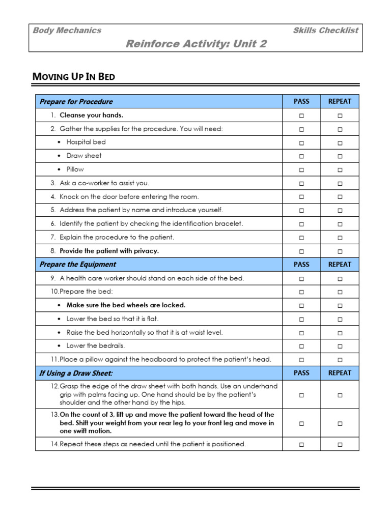 L2 MovingUpInBedChecklist#105 | PDF | Bed