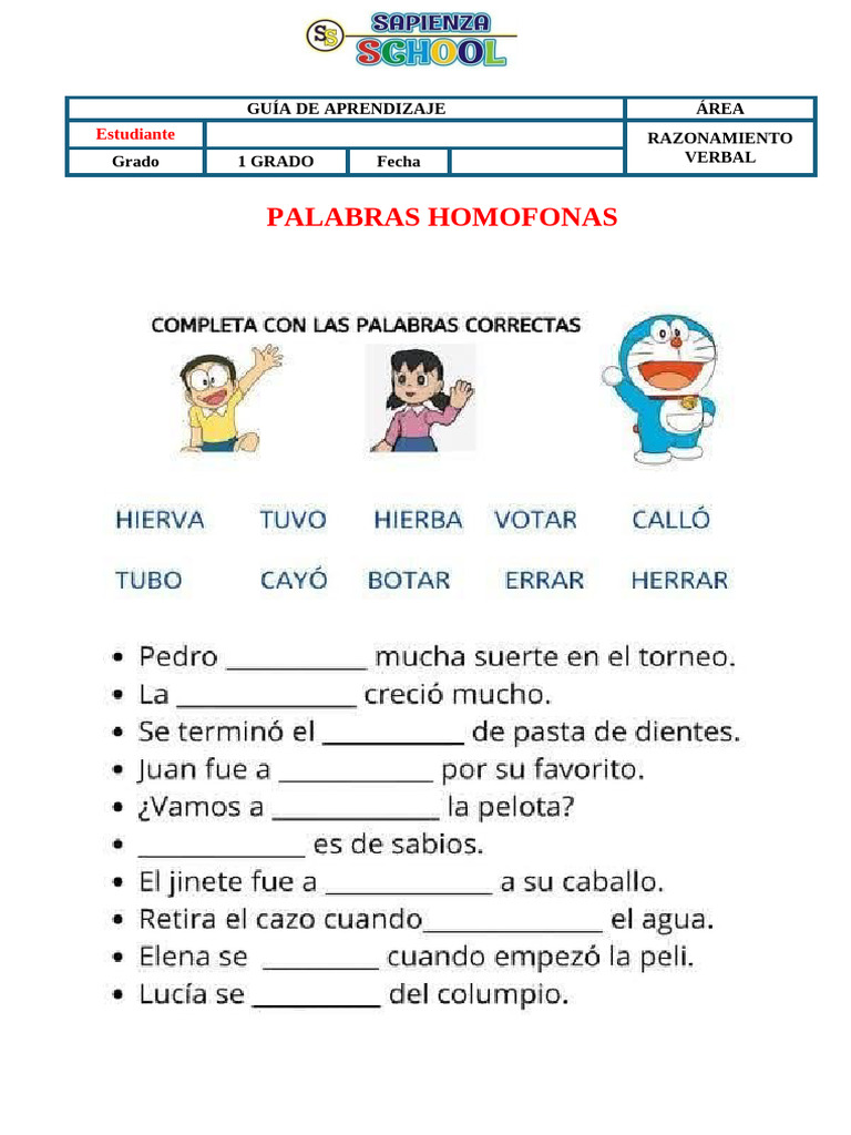 Ficha - Palabras Homofonas | PDF