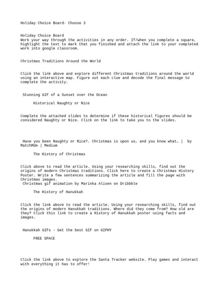 Roark Baker - Holiday Choice Board | PDF