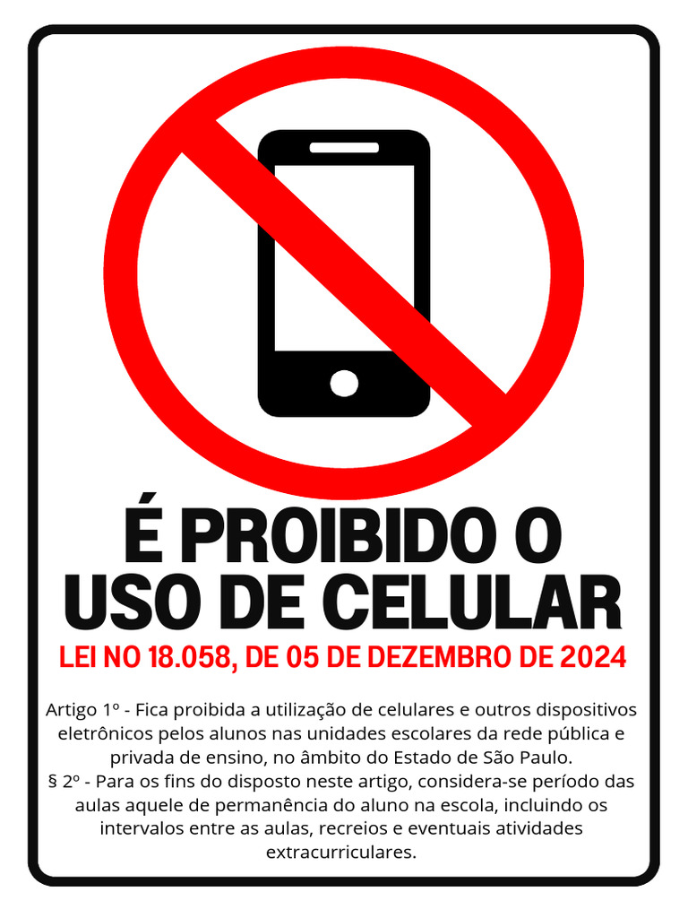 Placa de Aviso Proibido Uso de Celular Documento A4 Preto e Vermelho | PDF