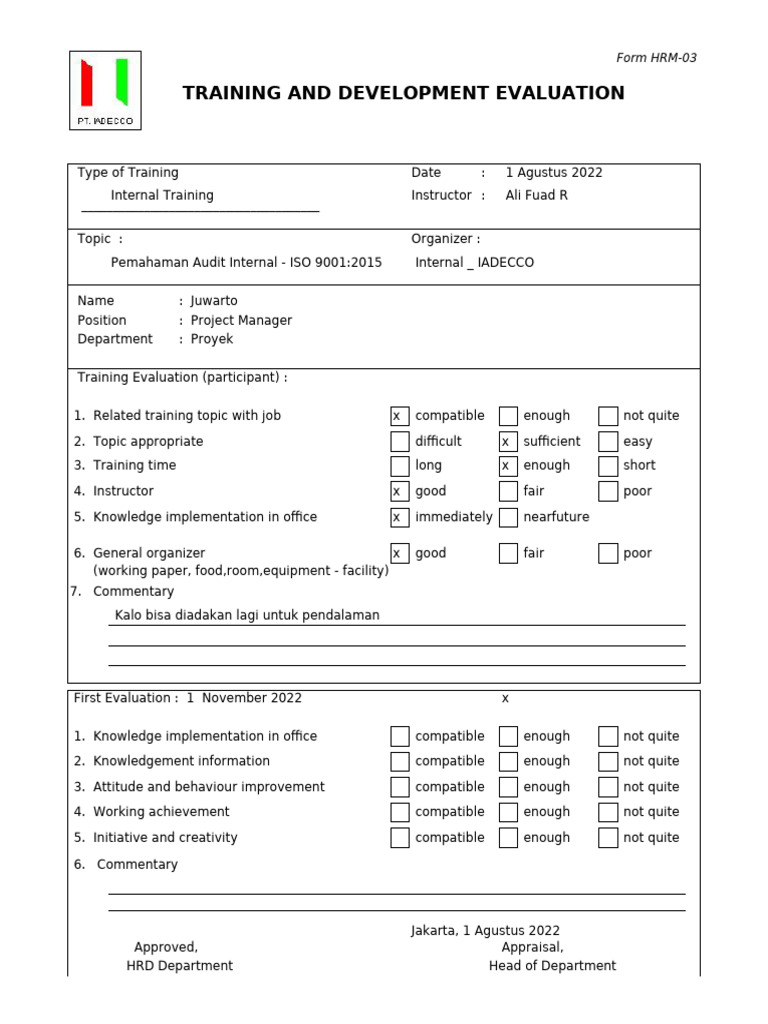 Training evaluation_Refreshment_Juwarto | PDF