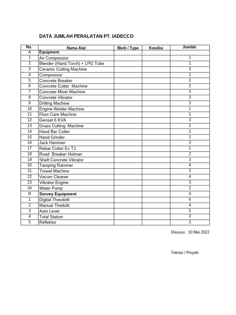 Con 07 List Equipment | PDF | Equipment | Industrial Processes