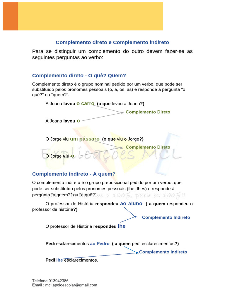 Complementos Diretos e Indiretos | PDF