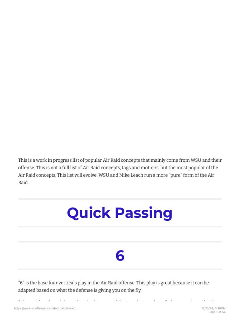 Air Raid Offensive Playbook | PDF | Gridiron Football | Team Sports